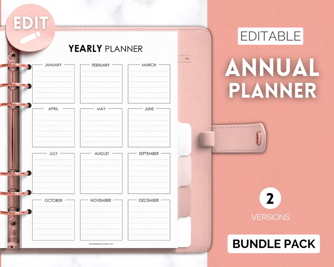 Yearly Overview, Editable Yearly Planner, Year at a Glance, Undated ...