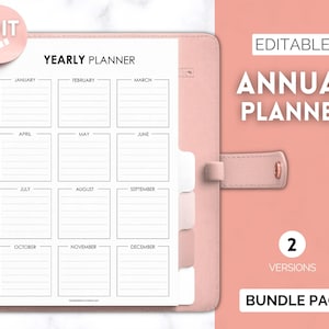 Yearly Overview, Editable Yearly Planner, Year at a Glance, Undated ...