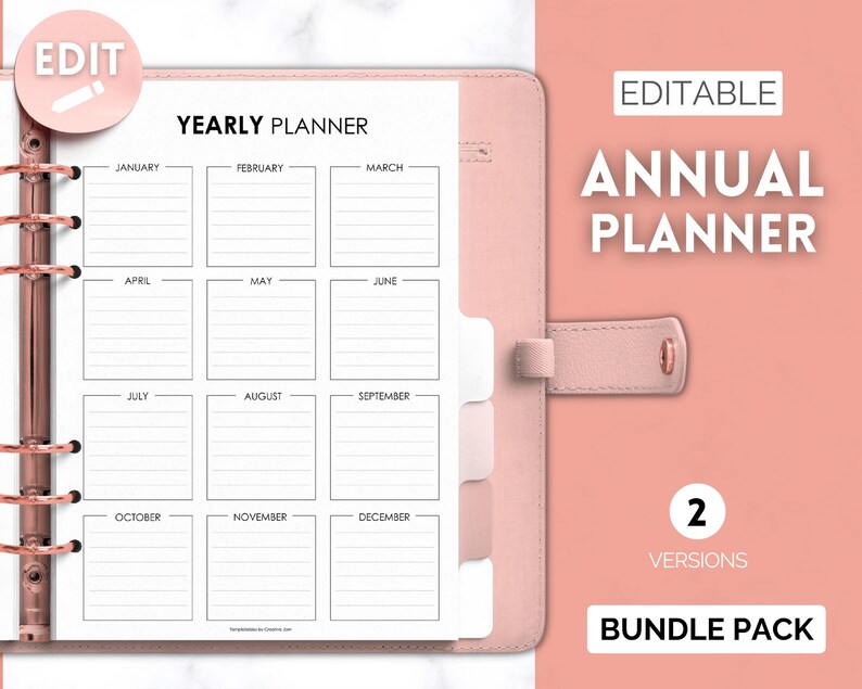 Yearly Overview Editable Yearly Planner Year at a Glance - Etsy