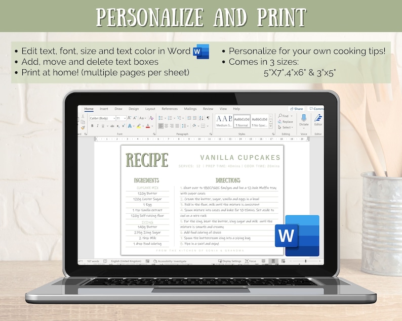 Recipe Card Template, EDITABLE Recipe Template, Recipe Cards Printable ...