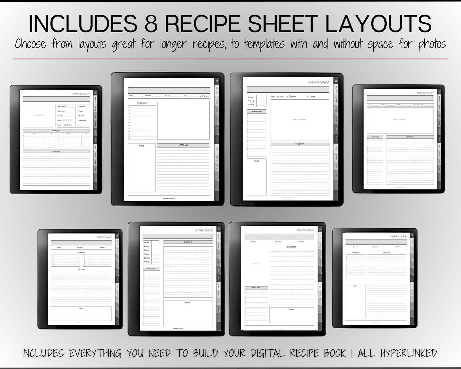 Digital Recipe Book for Kindle Scribe, Recipe Template, Digital Meal ...