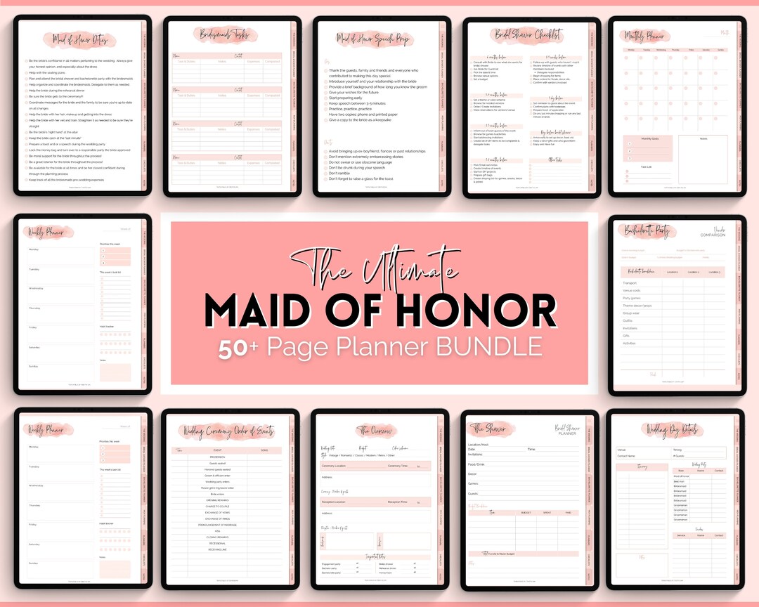 Maid of Honor Planner, Digital Planner, Matron of Honor, MOH Binder ...