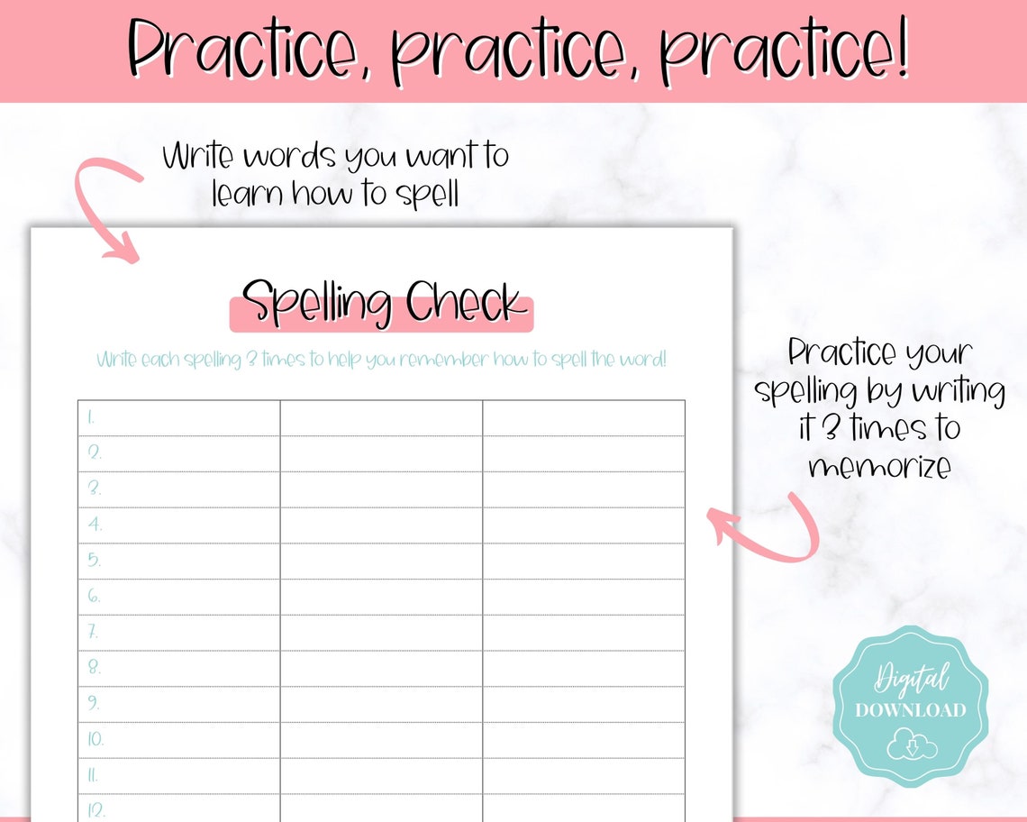 Spelling Practice Printable Spelling Words Sheets Sight Word - Etsy