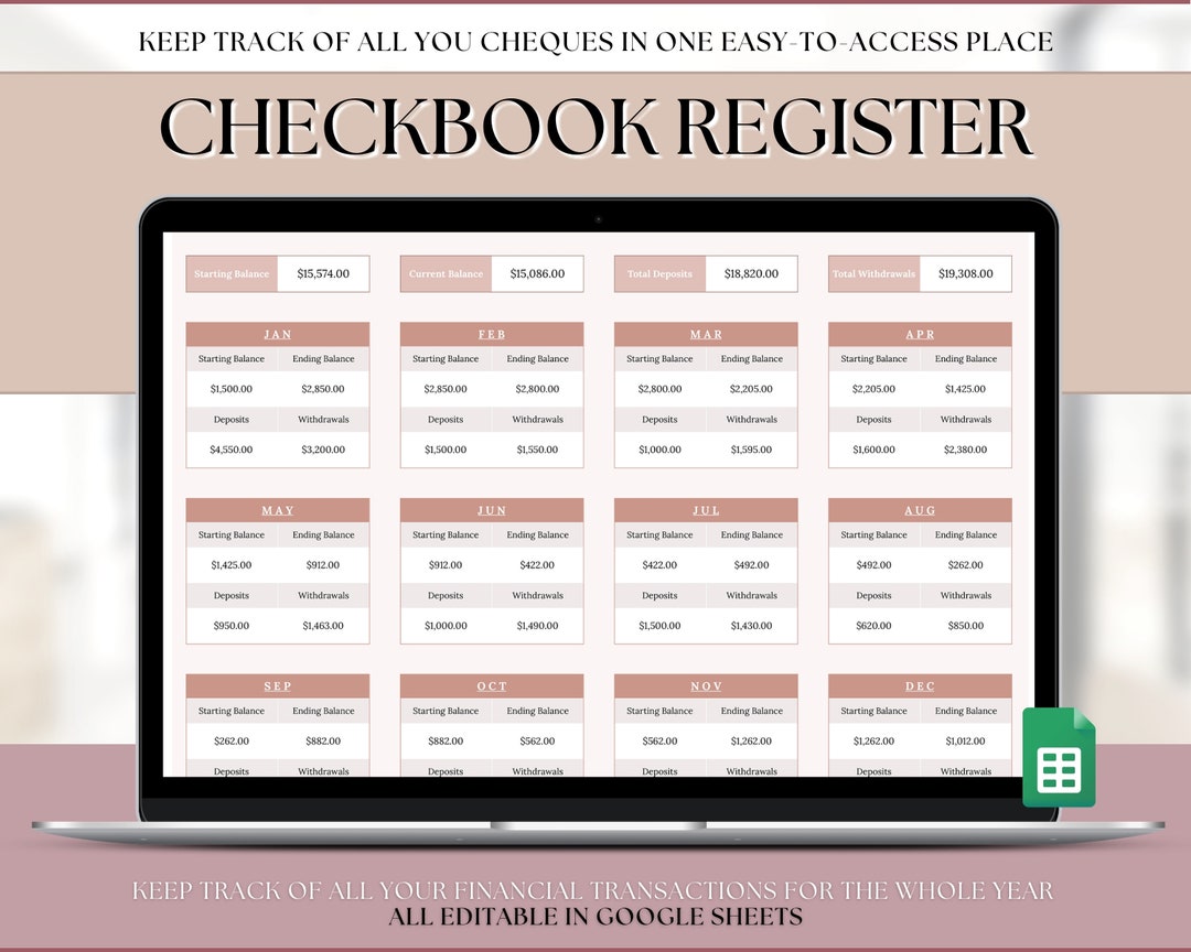 Digital Checkbook Register Spreadsheet, Google Sheets Check Register ...