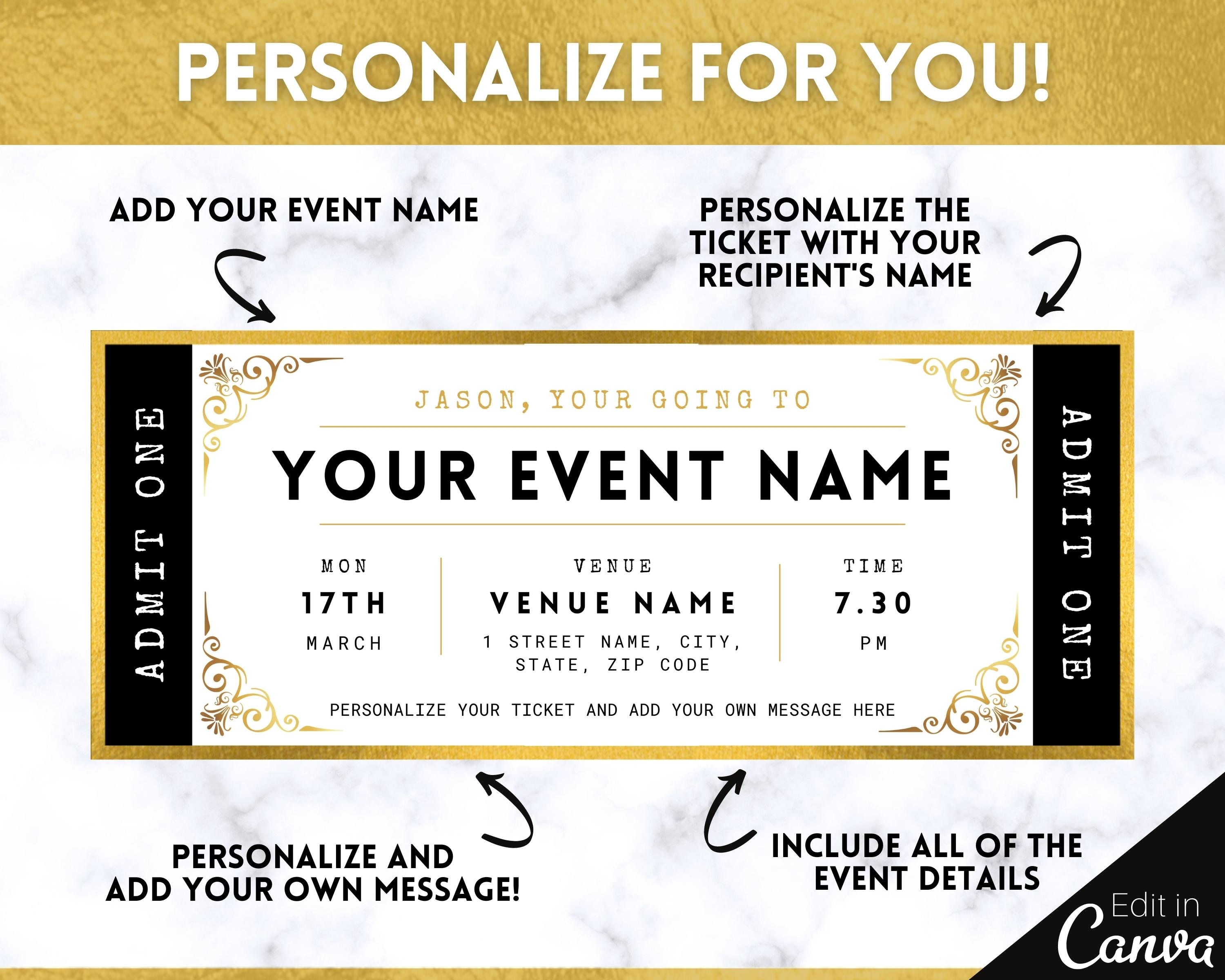 EDITABLE Event Ticket Template DIY Event Printable Surprise - Etsy