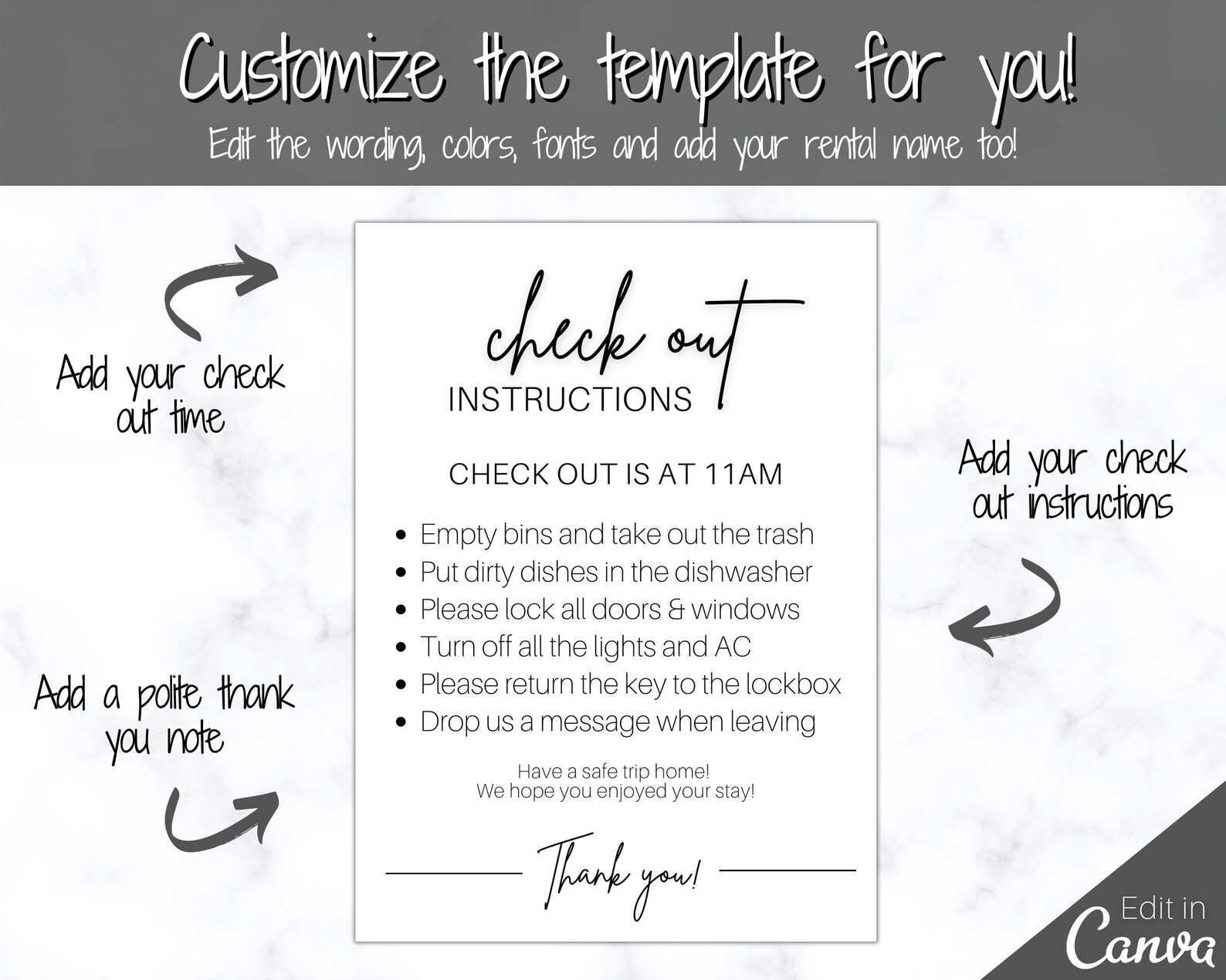 Airbnb Check Out Sign Editable Checklist Template House | Etsy