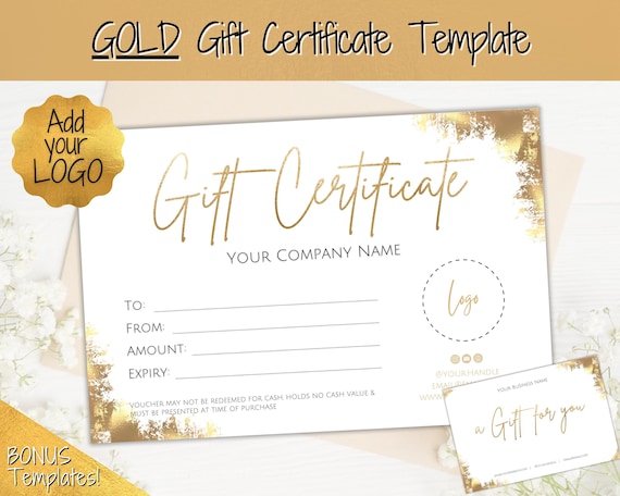 GOLD Gift Voucher Template. Editable Gift Certificate Add | Etsy