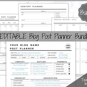 EDITABLE Blog Post Planner Templates! Blogger Bundle! Blog Content ...