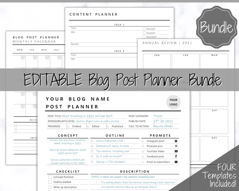 EDITABLE Blog Post Planner Templates Blogger Bundle Blog | Etsy UK