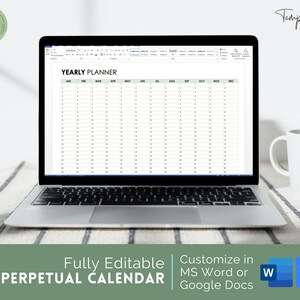 EDITABLE Perpetual Calendar, Undated Year at a Glance, Reusable ...