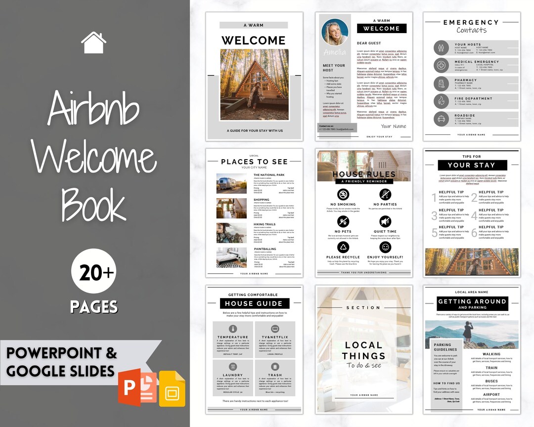 Welcome Book Template, Airbnb Welcome Guide, Editable PPT Air bnb House manual, Superhost eBook ...