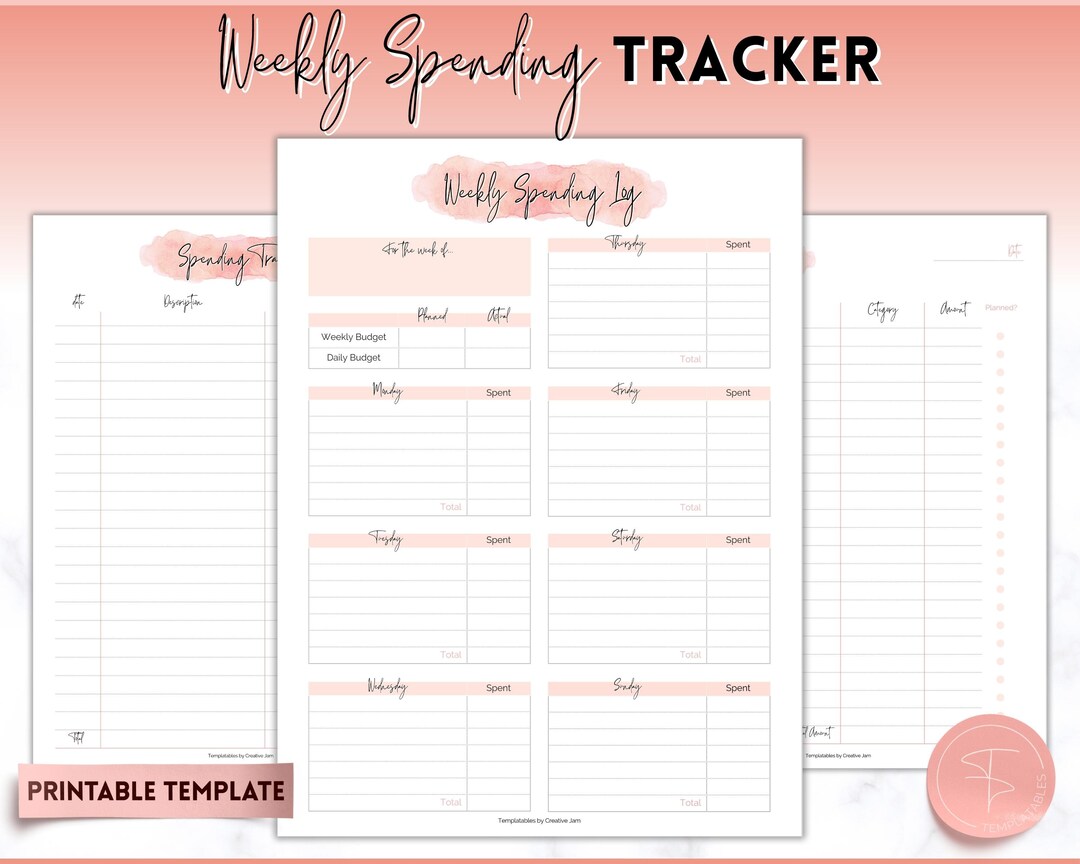 Weekly Spending Tracker, Printable Spending Log, Weekly Budget Planner ...