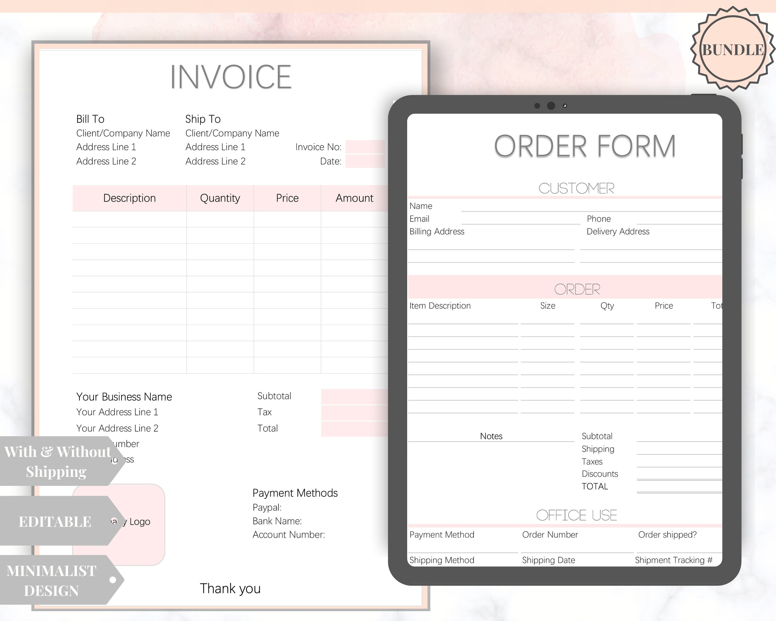 INVOICE Template & ORDER FORM Editable. Custom Receipt | Etsy UK