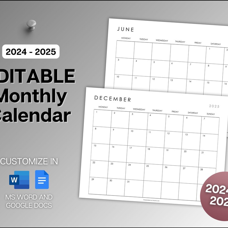 Free Editable Monthly Calendars - Etsy