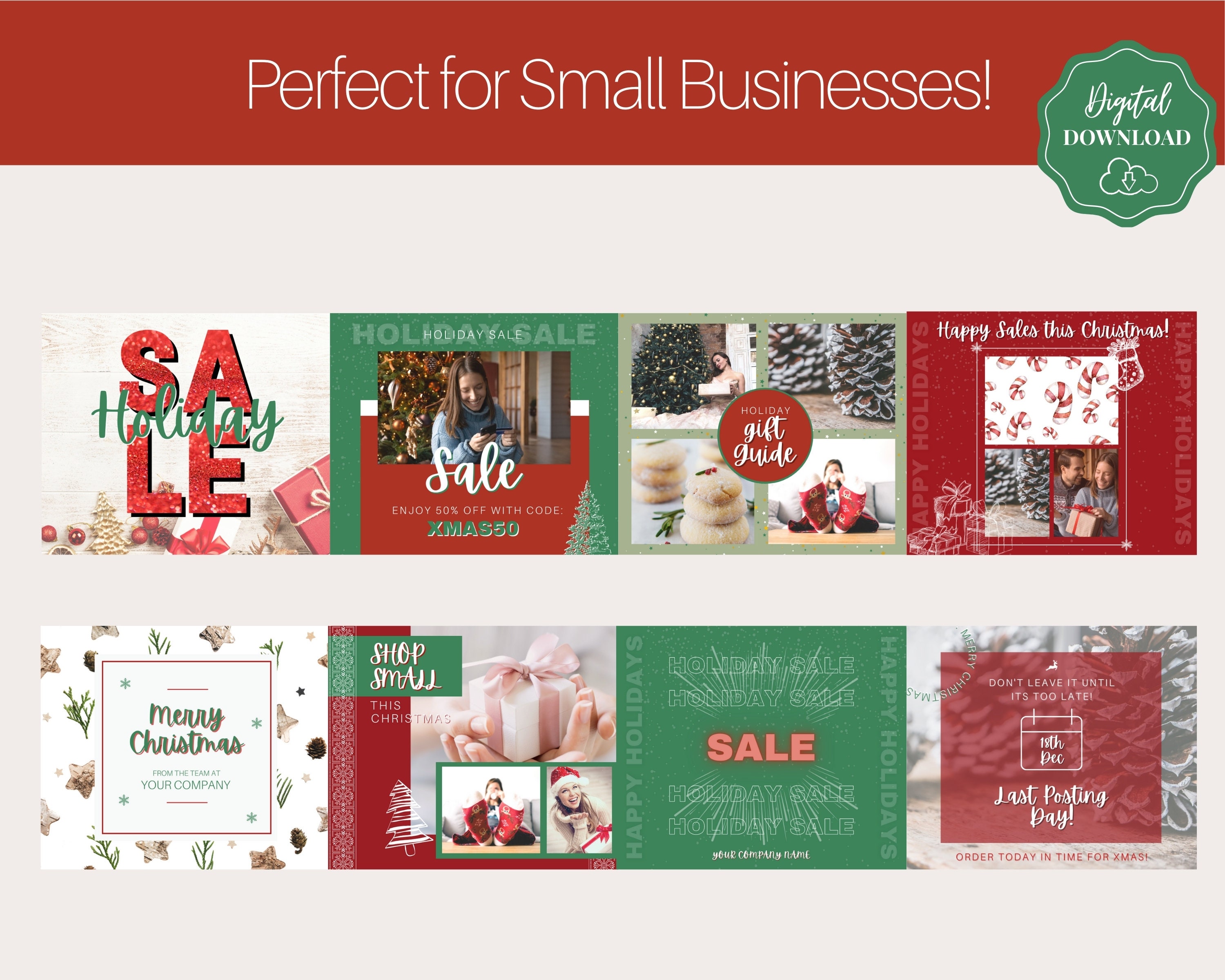 Happy Holiday Facebook Post Templates. Christmas Canva | Etsy