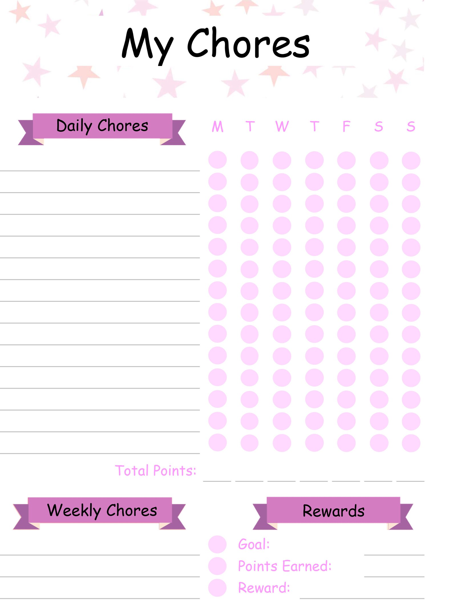 Girls Chore Chart. Behaviour Chart. Chore Chart for Kids. - Etsy