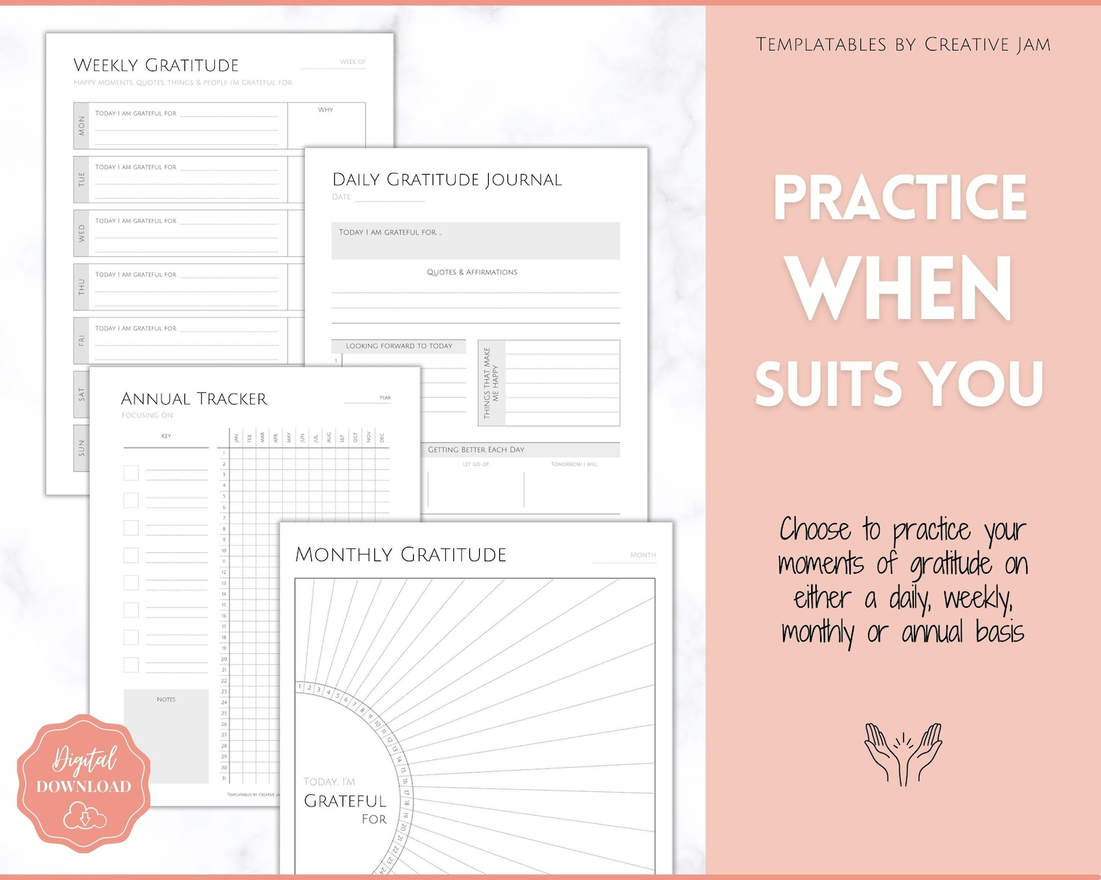 Gratitude Journal Printable BUNDLE! Mindfulness Log, Gratitude Template ...