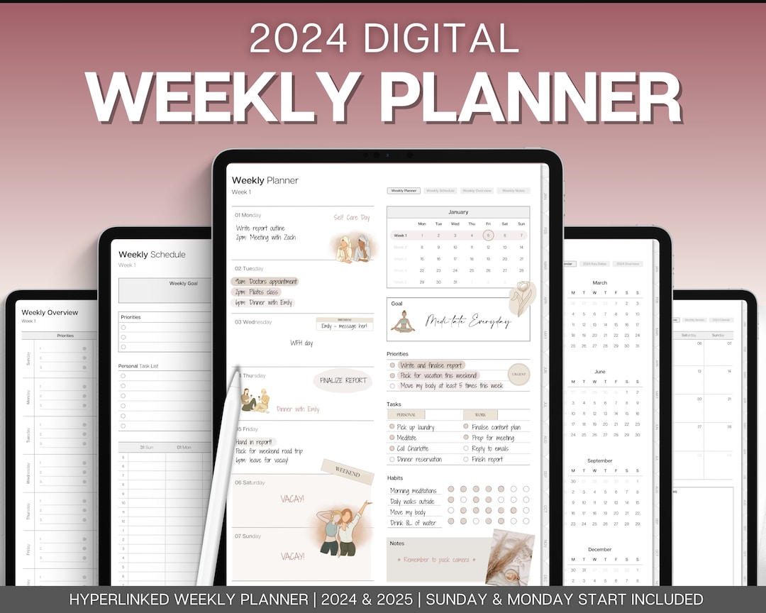 WEEKLY Digital Planner, 2024 Digital Planner, iPad Planner, Goodnotes ...