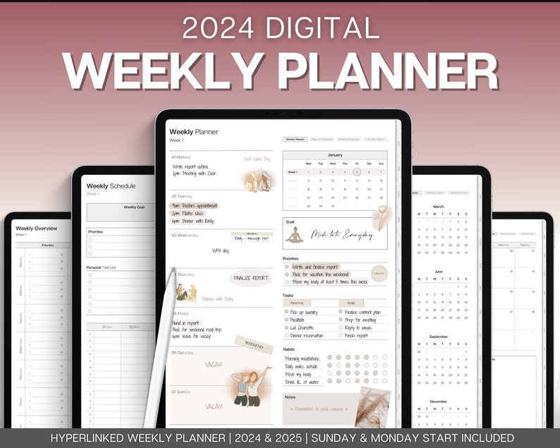 WEEKLY Digital Planner, 2024 Digital Planner, iPad Planner, Goodnotes ...