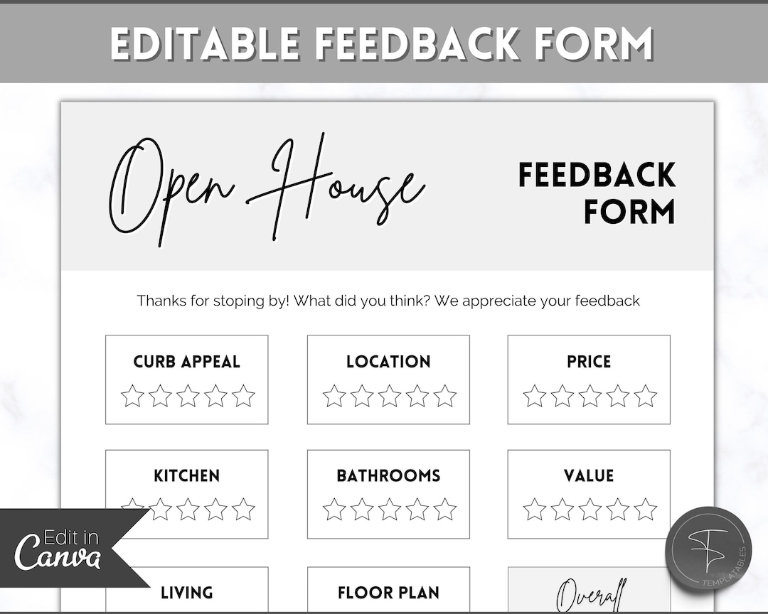 EDITABLE Open House Feedback Form, Open House Template for Realtors ...