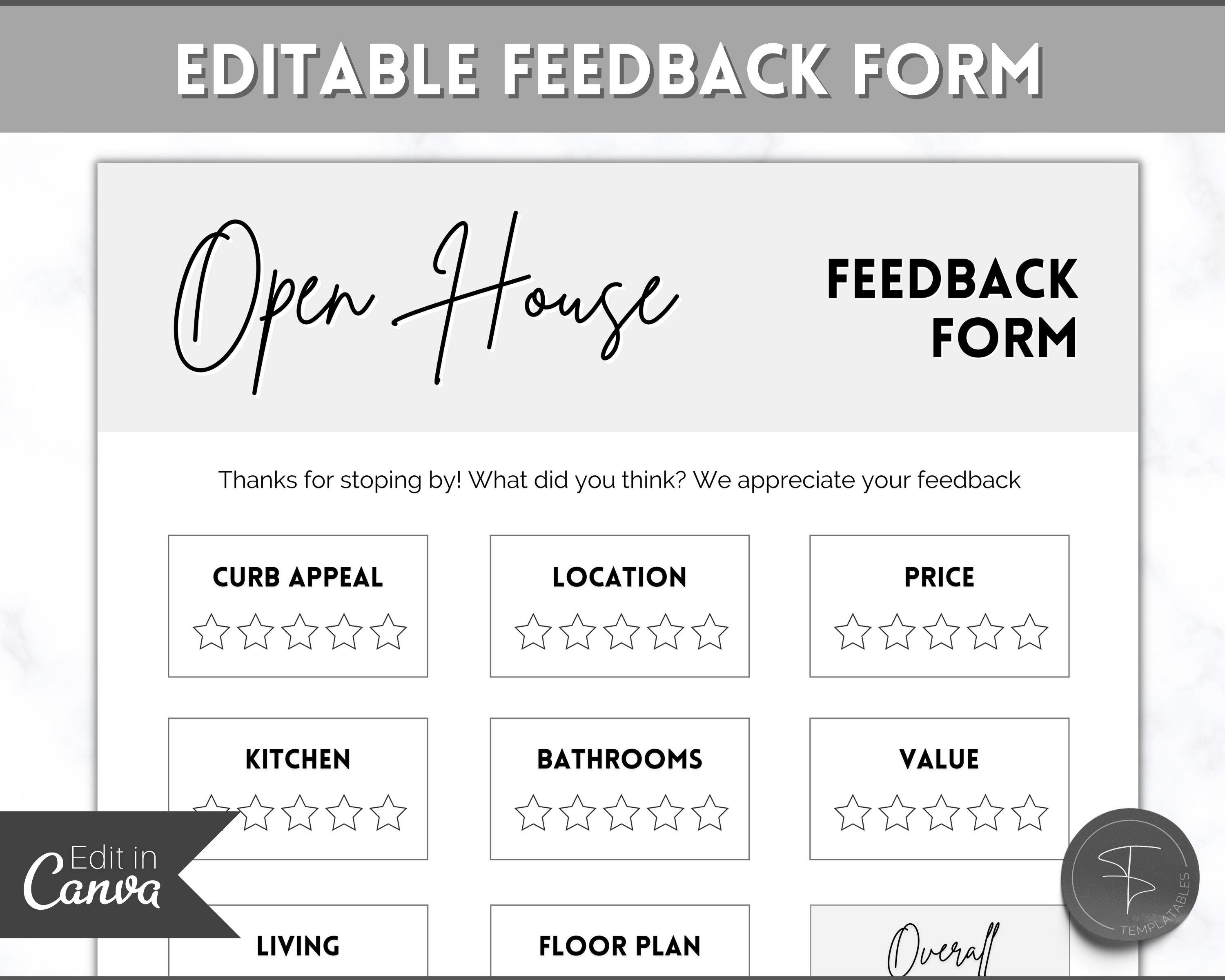 EDITABLE Open House Feedback Form Open House Template for - Etsy