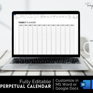 EDITABLE Perpetual Calendar, Undated Year at a Glance, Reusable ...