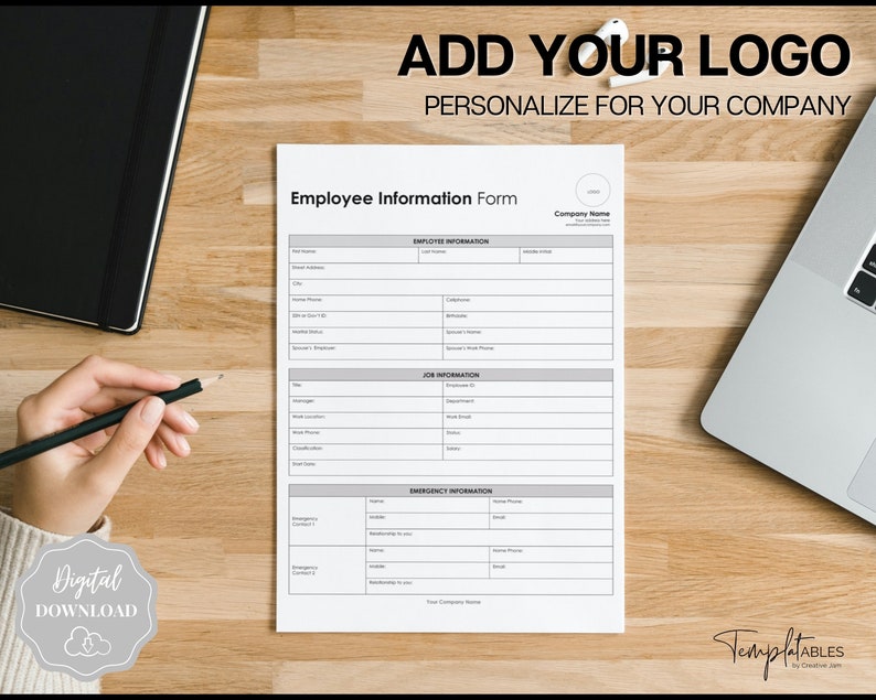 Employee Information Form, EDITABLE Employee Onboarding Template, Small ...