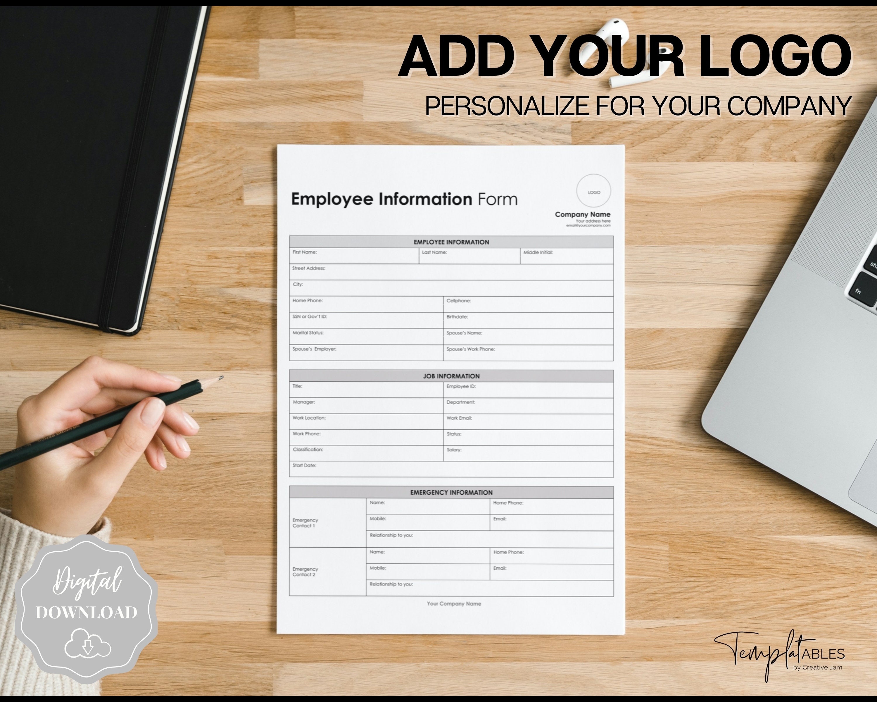 Employee Information Form, EDITABLE Employee Onboarding Template, Small ...