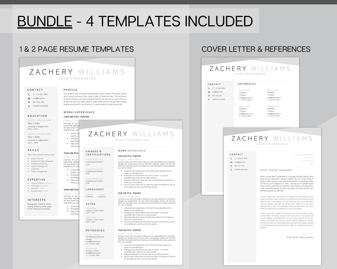 2 Page Resume Template Word. CV Template Professional, CV Design ...