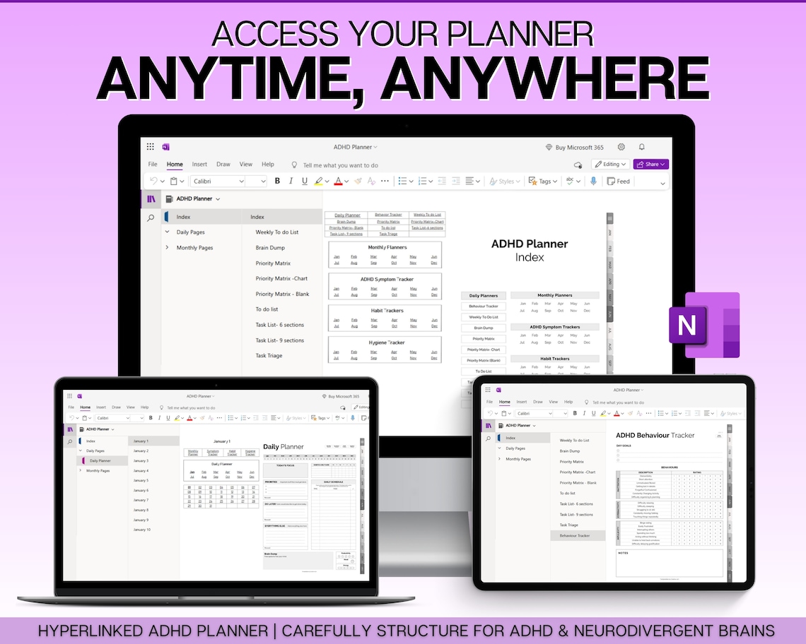 Onenote Planner, ADHD Digital Planner, Neurodivergent Adults, Brain ...