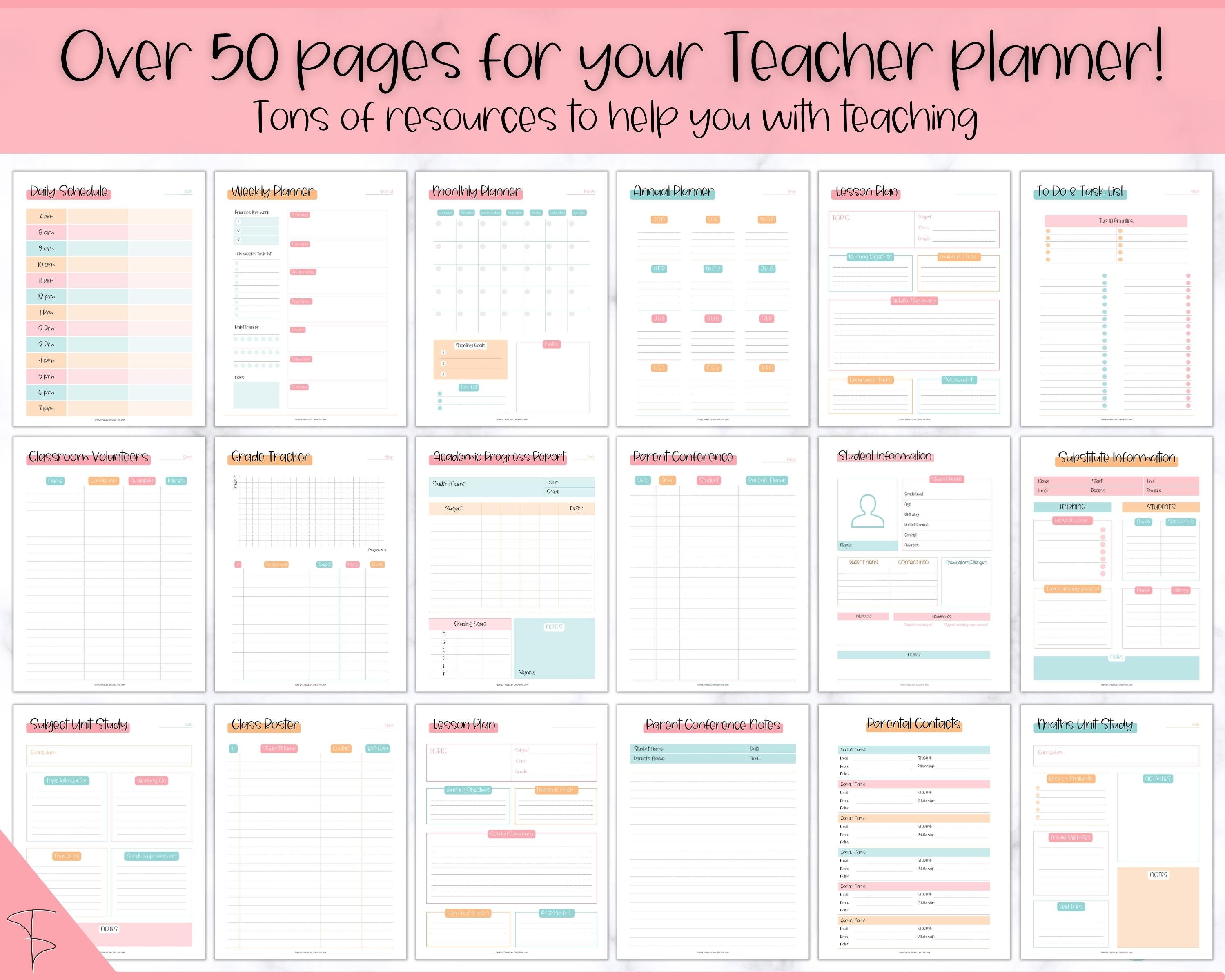 TEACHER Planner Printable, 50+ Pg BUNDLE, Homeschool Teacher, Academic ...