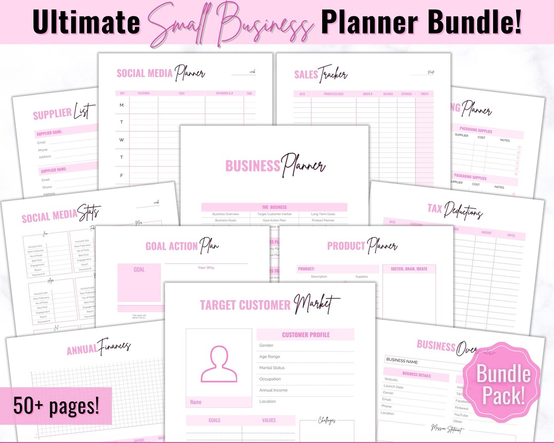 50 Business Planner Printables, Small Business Planner BUNDLE, Side ...