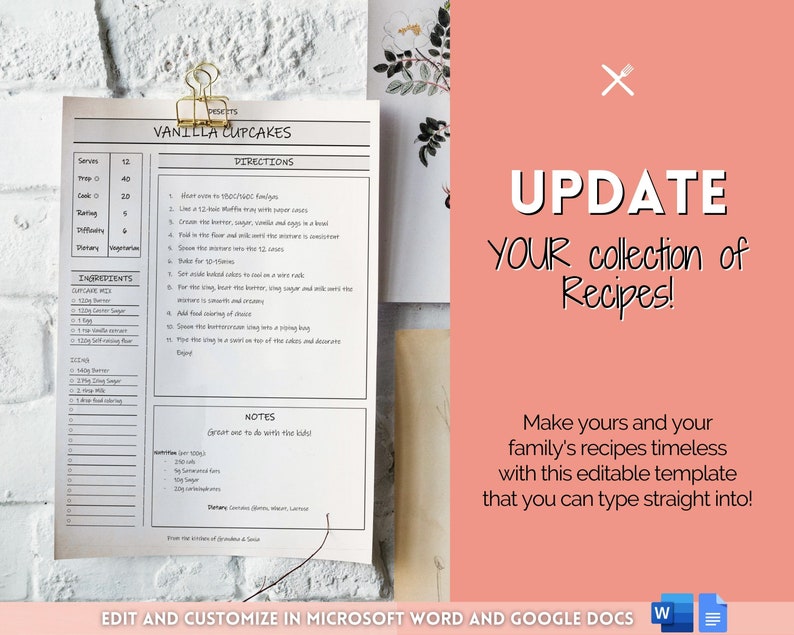 EDITABLE Recipe Sheet Template, Recipe Book Template, Recipe Cards ...