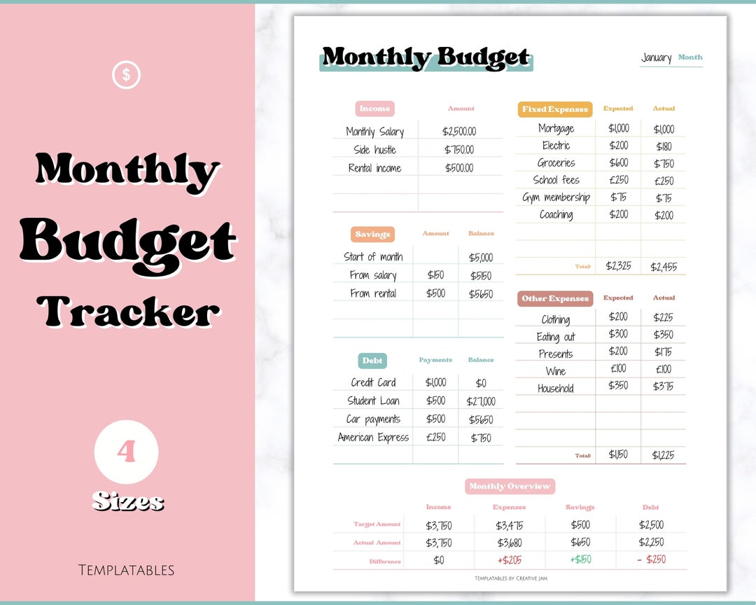 SIMPLE MONTHLY Budget Planner Printable, Financial Tracker Template ...