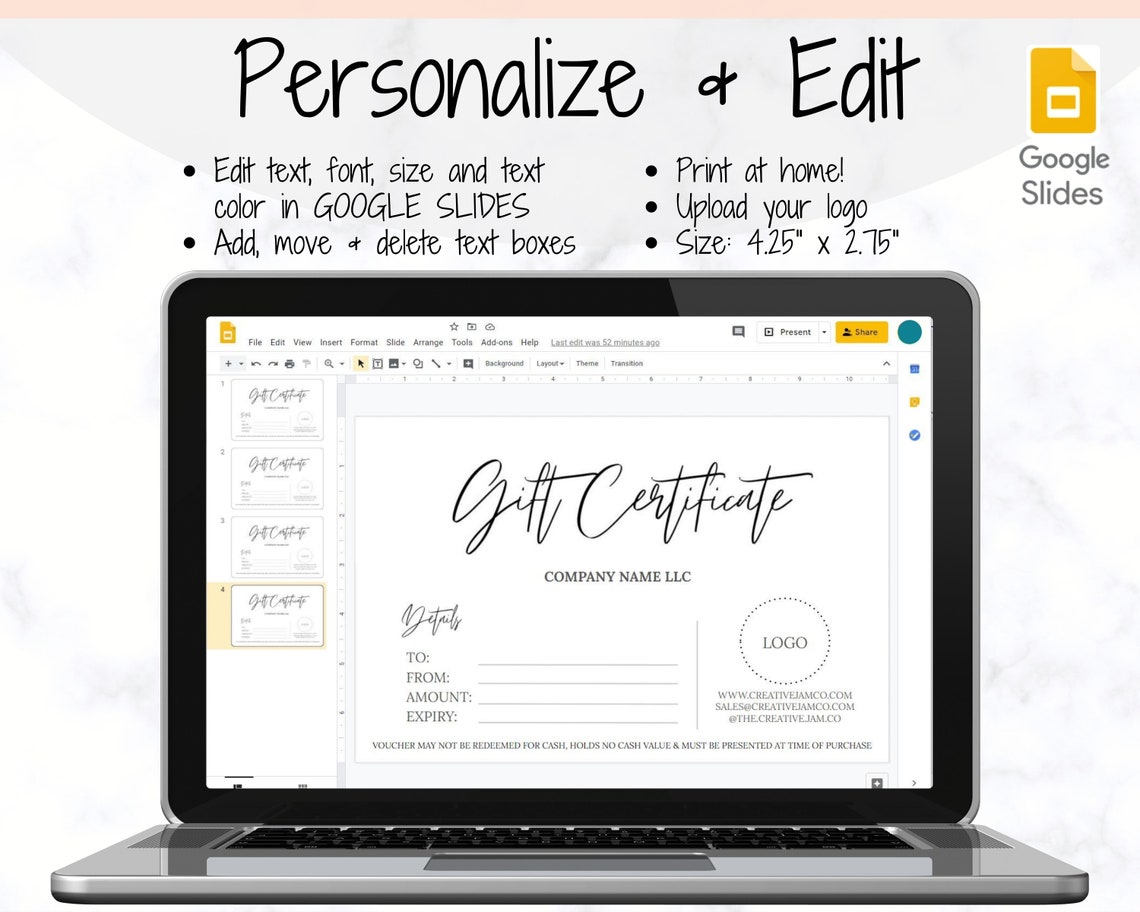 Gift Certificate Template. Editable Gift Voucher Gift Card | Etsy