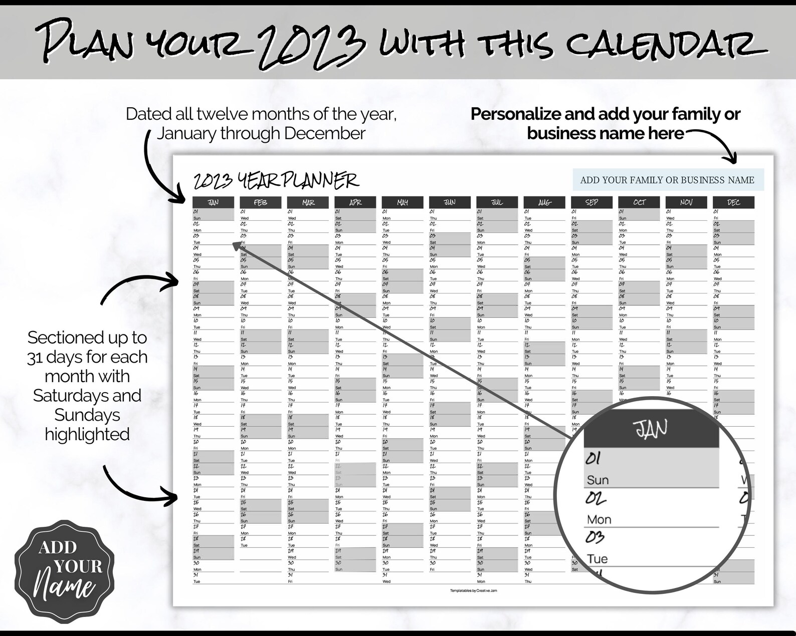 EDITABLE 2023 Wall Calendar Printable Large Yearly Calendar - Etsy
