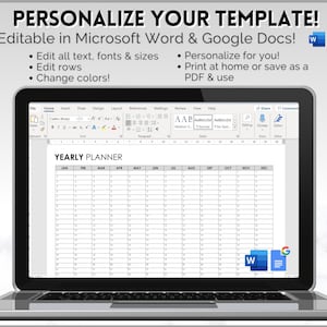 EDITABLE Perpetual Calendar, Undated Year at a Glance, Reusable ...