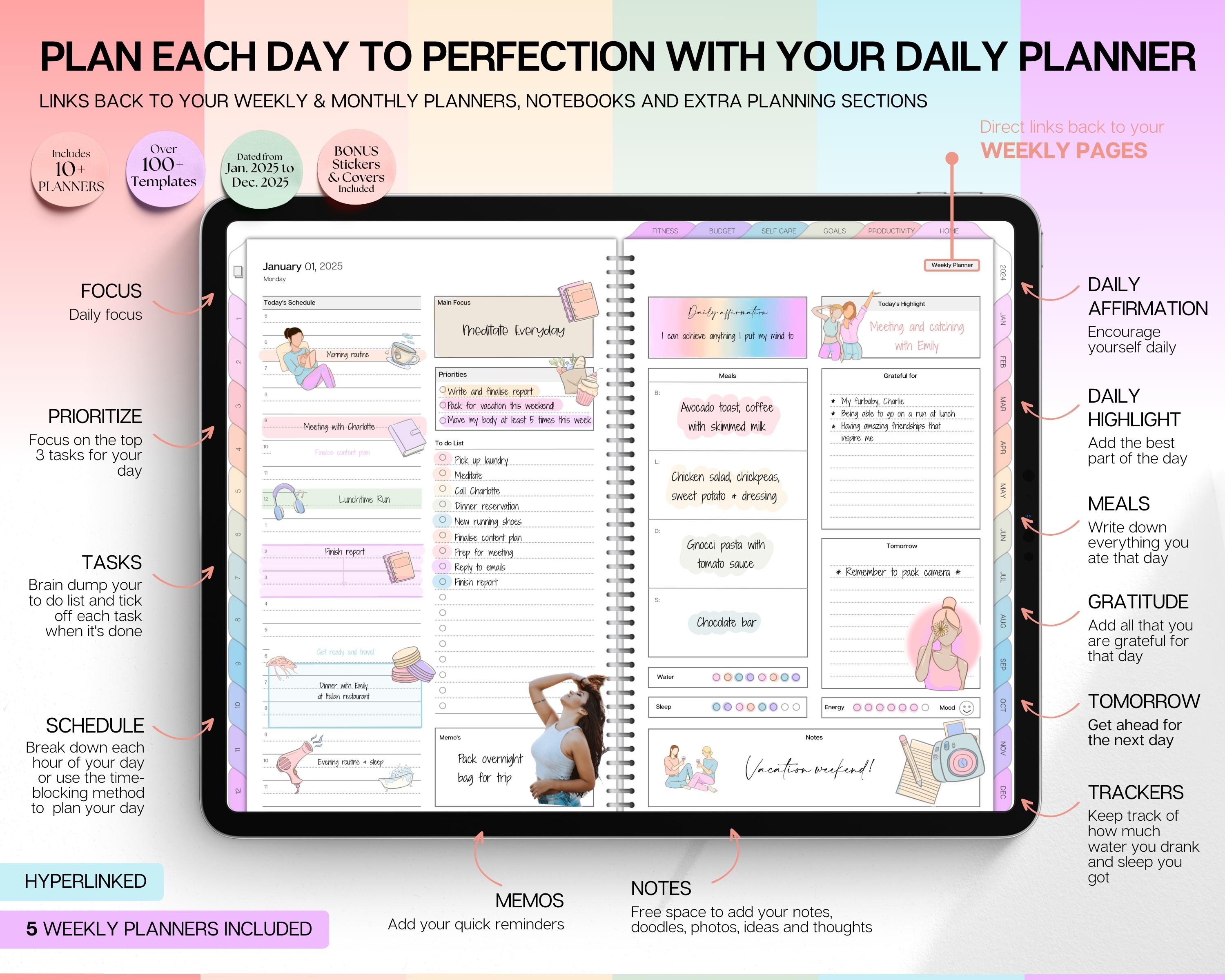 COLORFUL Digital Planner, 2025 Goodnotes Planner, Daily Weekly, Monthly ...