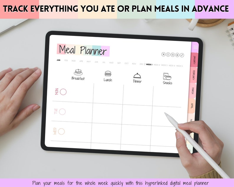 Colorful Weekly Meal Planner, Digital Meal Planner, Meal Plan Template ...