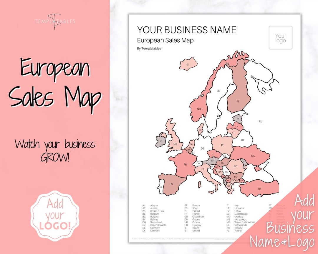 EUROPE Sales Map, EDITABLE Etsy Sales Map, Small Business European ...