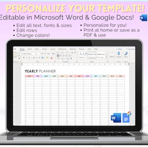 Perpetual Calendar, EDITABLE Yearly Overview, Undated Year at a Glance ...