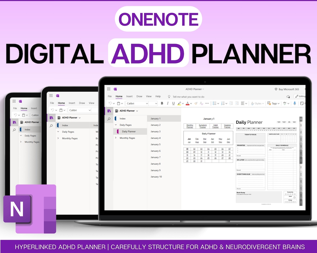 ADHD Digital Planner, Onenote Planner for Neurodivergent Adults, Brain ...