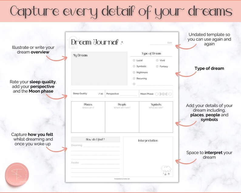 10 Page Dream Journal Printable BUNDLE Dream Analysis Dream - Etsy