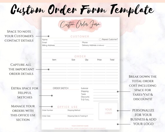 Custom Orders Custom ORDER FORM Template Receipt Form EDITABLE Crafters ...