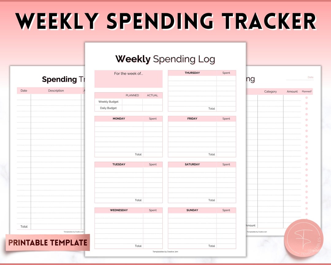 Weekly Spending Tracker, Printable Spending Log, Weekly Budget Planner ...