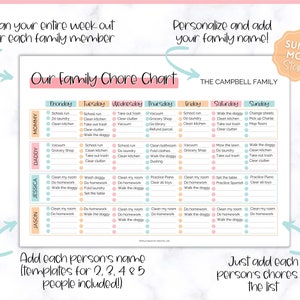 Family Chore Chart, Editable Family Planner Printable, Weekly Family ...