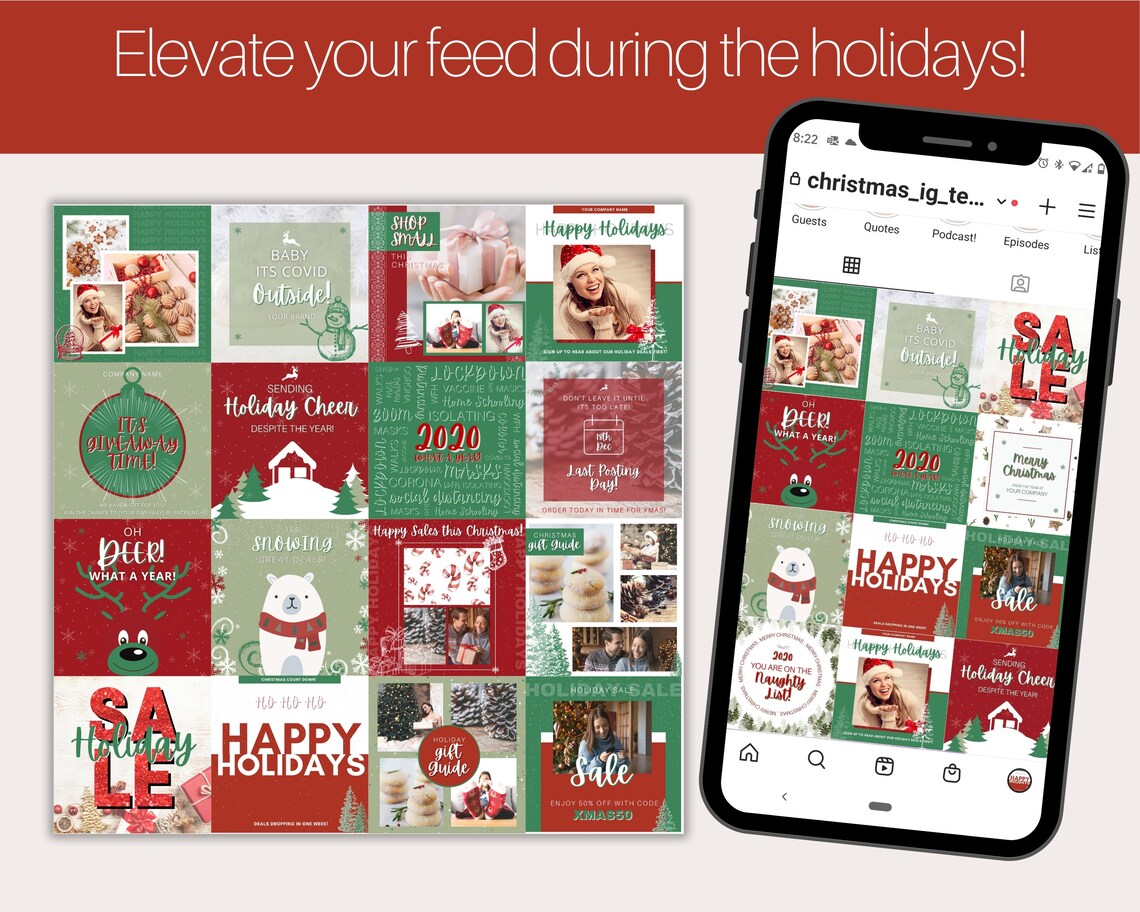 Happy Holiday Instagram Post Templates. Christmas Canva - Etsy
