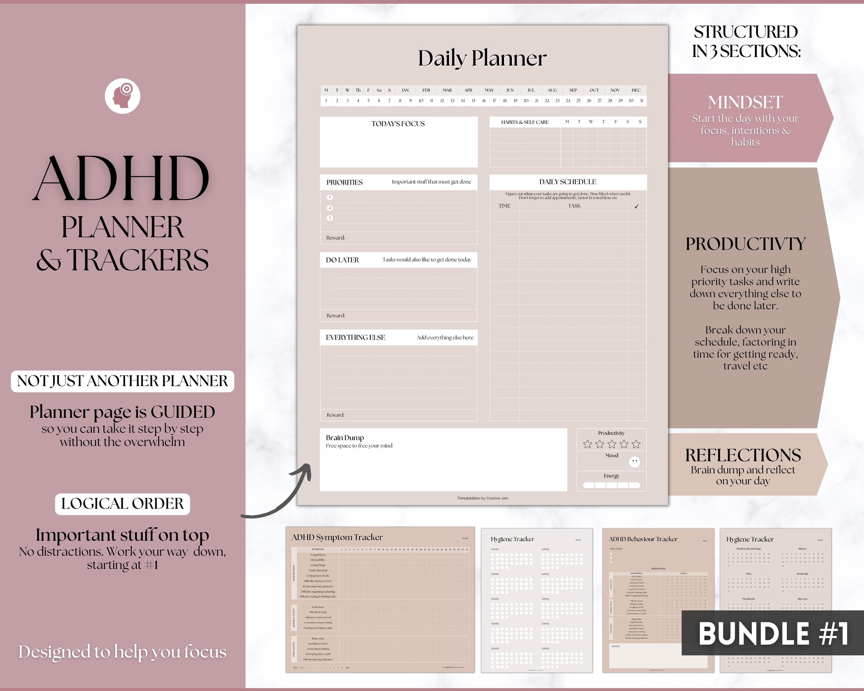 Ultimate ADHD Planner Bundle, Printable ADHD Daily Life Planner, Brain Dump, Neurodivergent ...