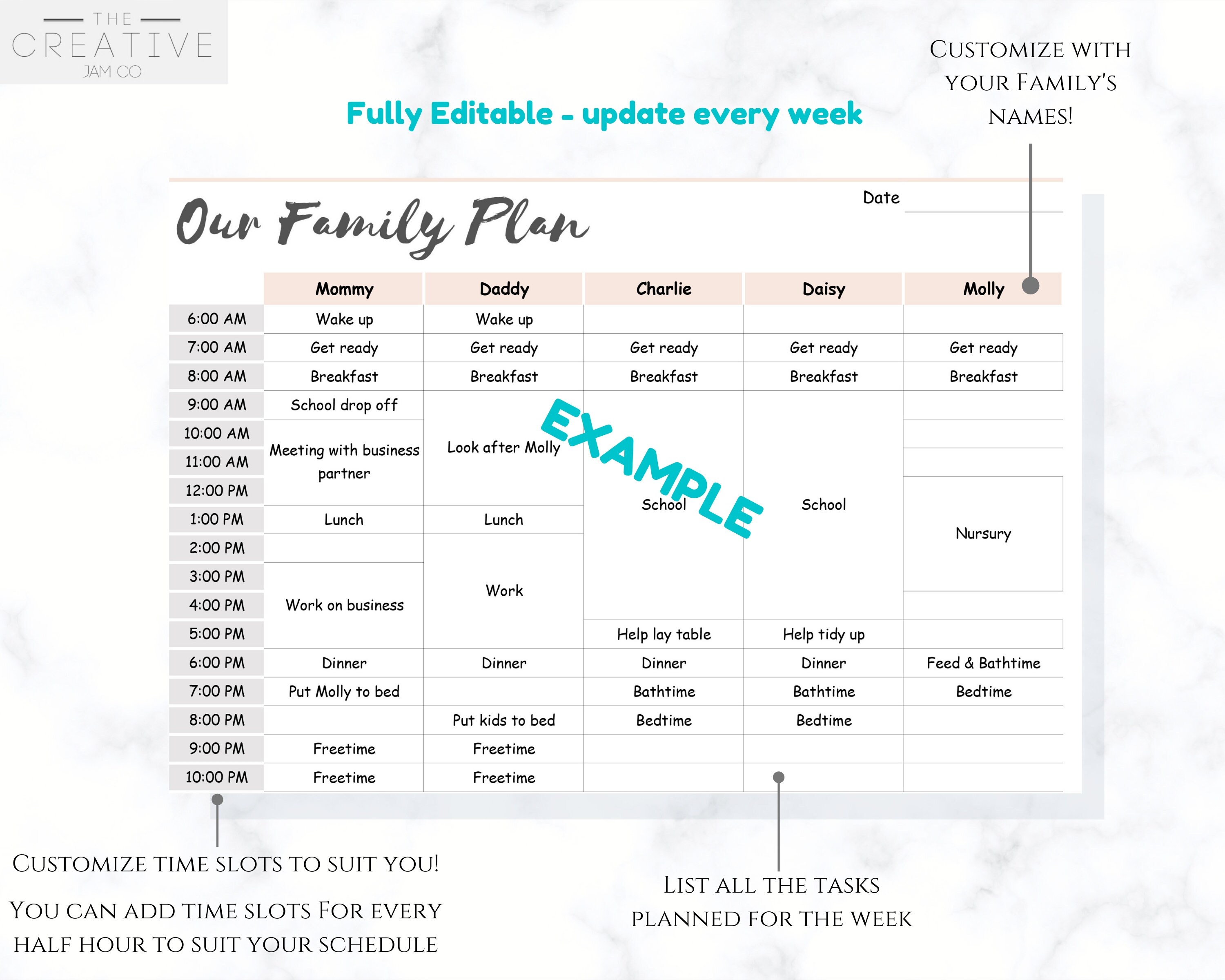 EDITABLE Weekly FAMILY SCHEDULE Planner Weekly Family - Etsy UK