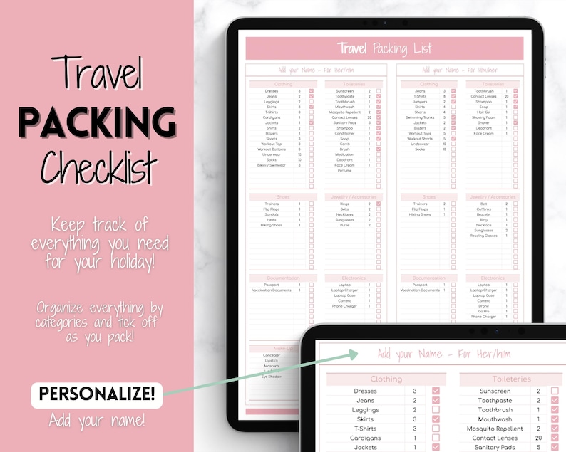 Travel Packing List EDITABLE Packing Checklist for Google - Etsy